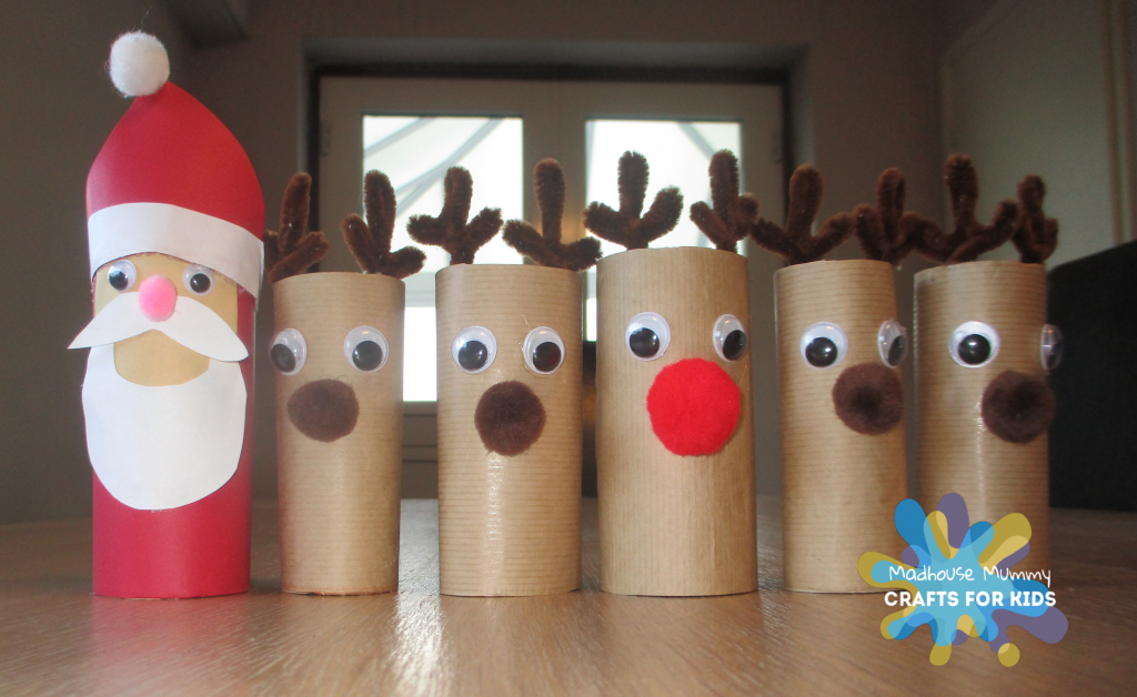 Cardboard tube Santa with reindeer - This Crafty Family