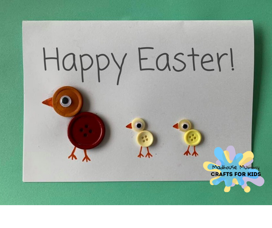 Button Easter chick card - This Crafty Family - crafts for kids.