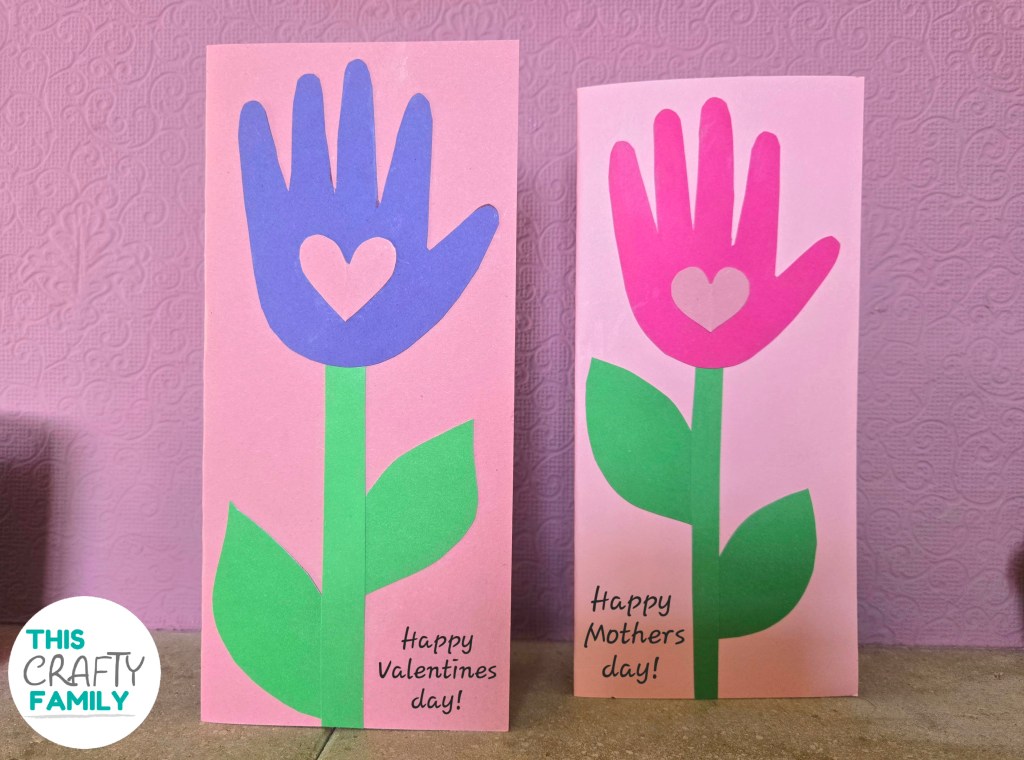 Simple handprint flower cards - This Crafty Family